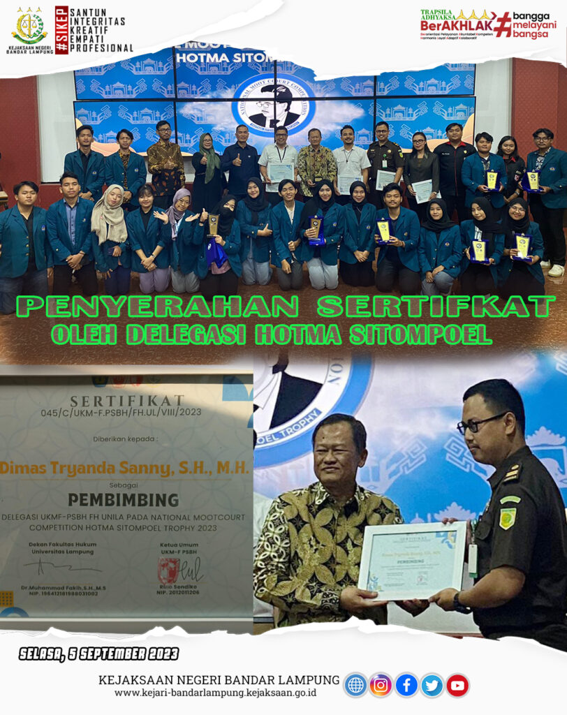 Kejari Bandar Lampung Menerima Sertifikat Dari Delegasi Hotma Sitompoel ...